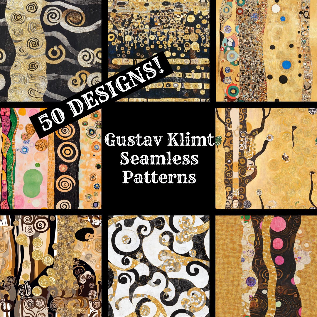 Gustav Klimt Seamless Patterns: Printable Digital Paper (digital ...