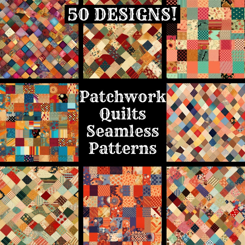 Patchwork Quilt Seamless Digital Paper: 50 PNG Textures (digital ...