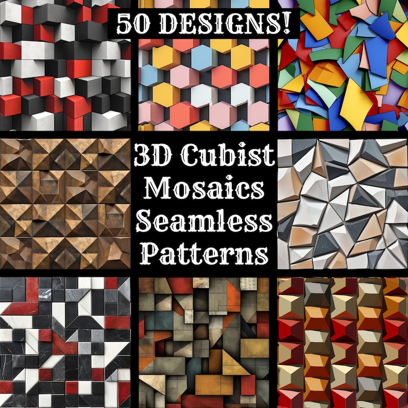 3D Cubist Mosaics Seamless Digital Paper, Printable Scrapbook Paper ...