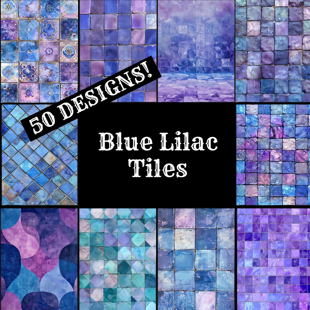 Blue Lilac Tiles Digital Paper: Vintage Scrapbook Journal Inserts (PNG ...