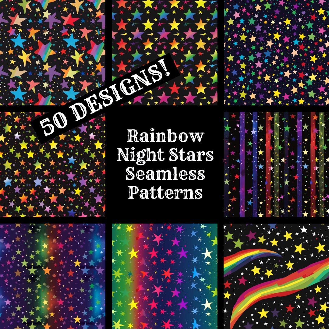 Rainbow Stars Seamless Pattern: Night Sky Digital Paper (digital ...