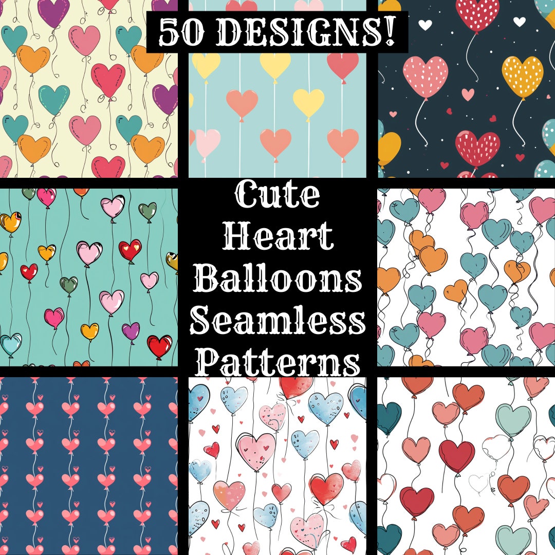 Heart Balloons Seamless Pattern, PNG Paper (digital Download) - Etsy