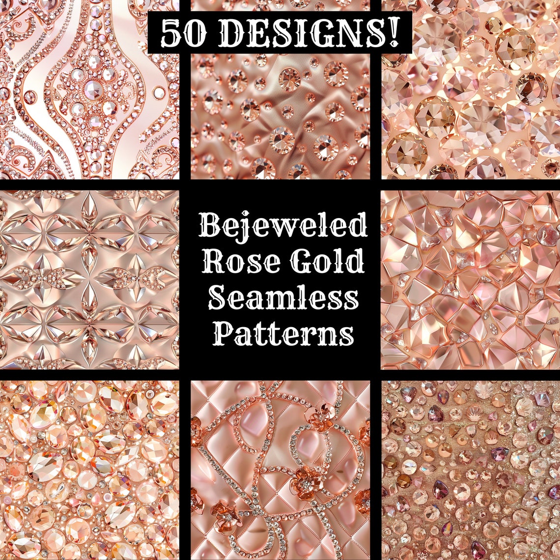 Rose Gold Bejeweled Seamless Pattern: Digital Paper (PNG) - Etsy