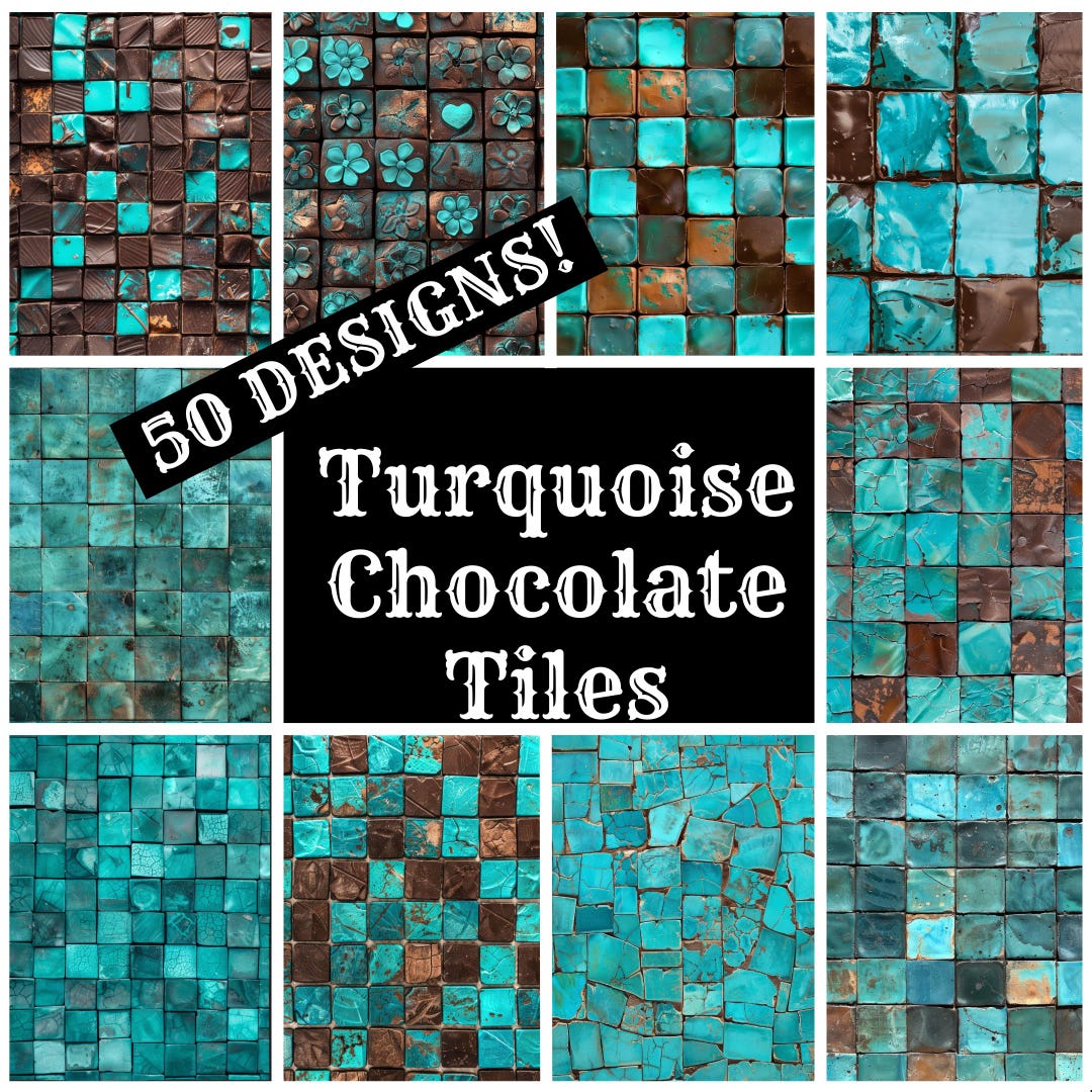 Turquoise Chocolate Tiles Digital Paper: 50 PNG Designs (8.5x11 In) - Etsy