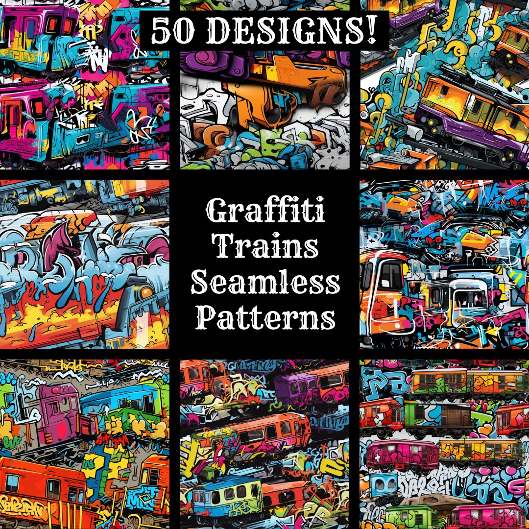 Graffiti Trains Seamless Digital Paper, Printable Scrapbook Paper ...