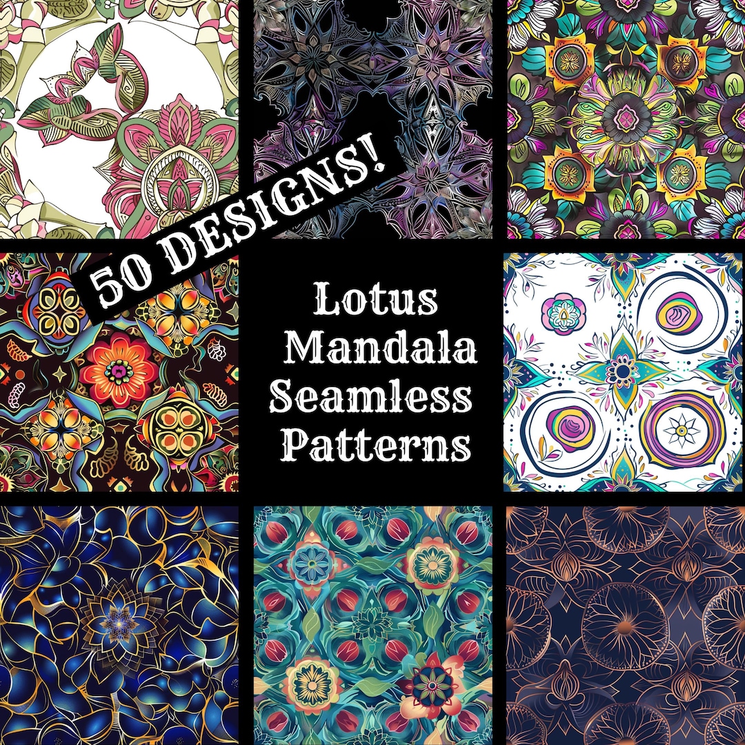 Lotus Mandala Seamless Digital Paper, Lotus Mandala Printable Scrapbook ...