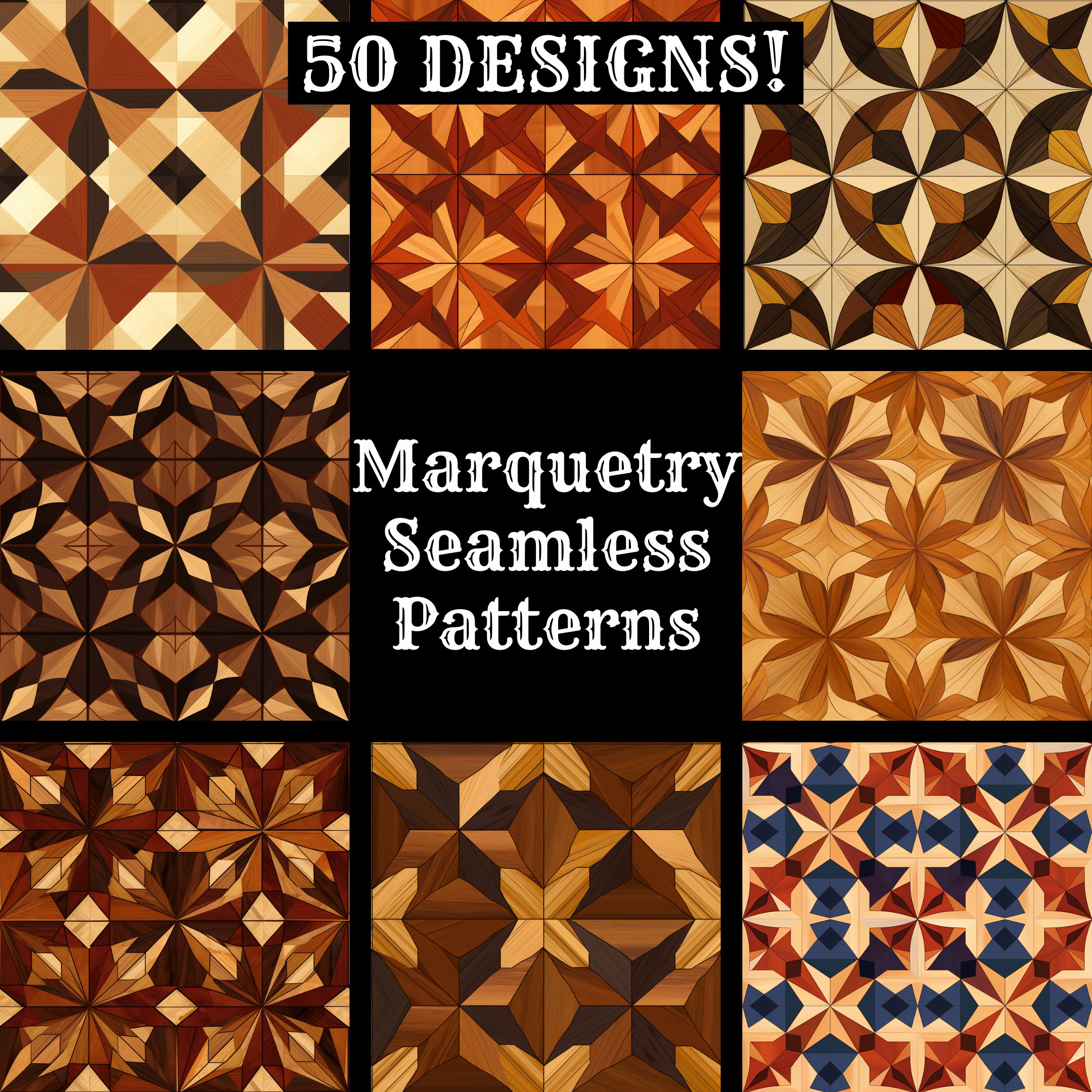 Marquetry Seamless Digital Paper, Printable Scrapbook Paper Seamless ...