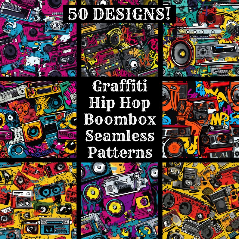 Graffiti Hip Hop Boombox Seamless Digital Paper, Printable Scrapbook ...