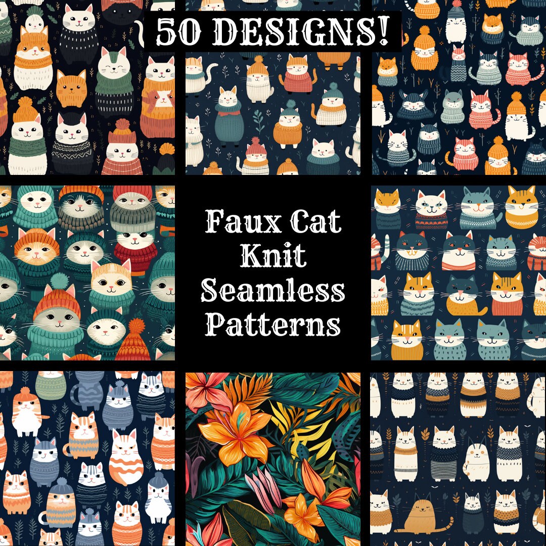 Faux Cat Knit Seamless Digital Paper, Printable Scrapbook Paper ...
