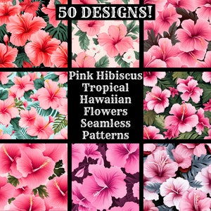 Pink Hibiscus Tropical Hawaiian Flowers Seamless Digital Paper ...