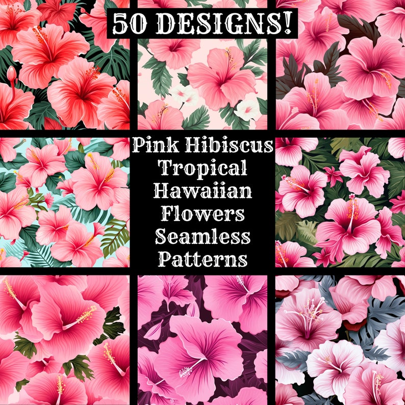Pink Hibiscus Tropical Hawaiian Flowers Seamless Digital - Etsy