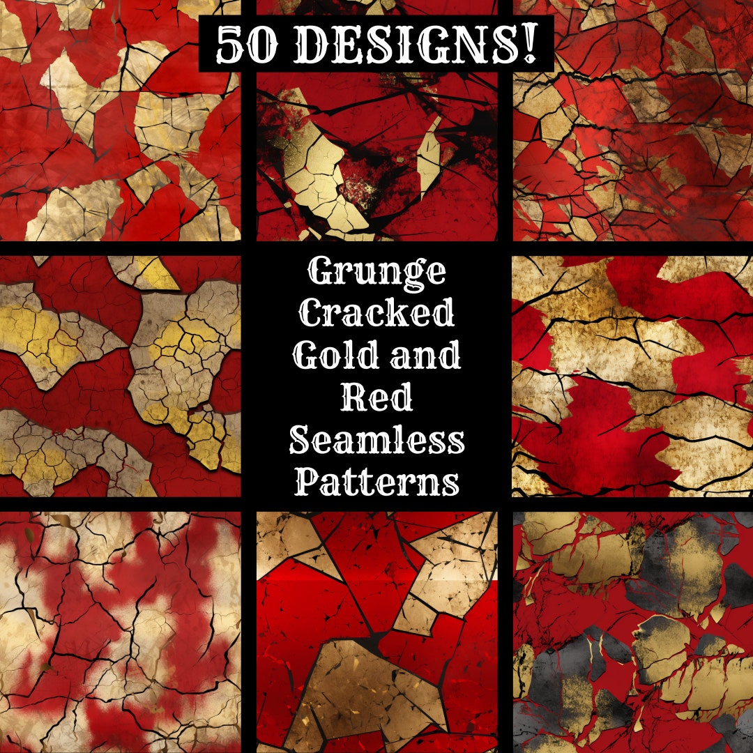 Grunge Cracked Gold and Red Seamless Digital Paper, Grunge Red and Gold ...