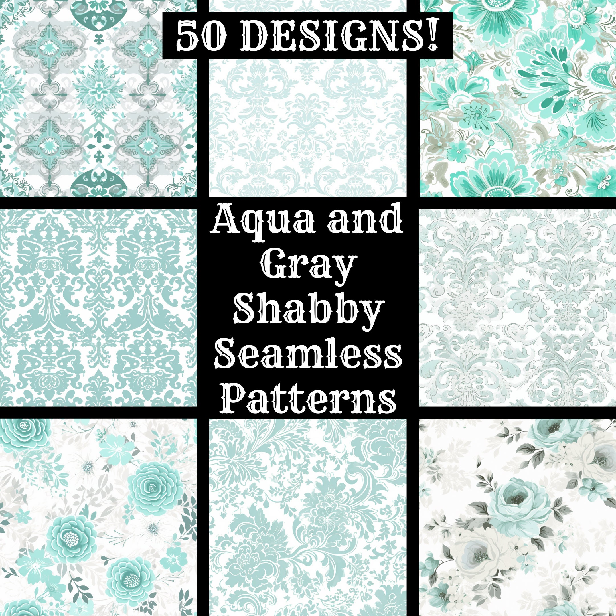 Aqua and Gray Shabby Seamless Digital Paper, Printable Scrapbook Paper ...