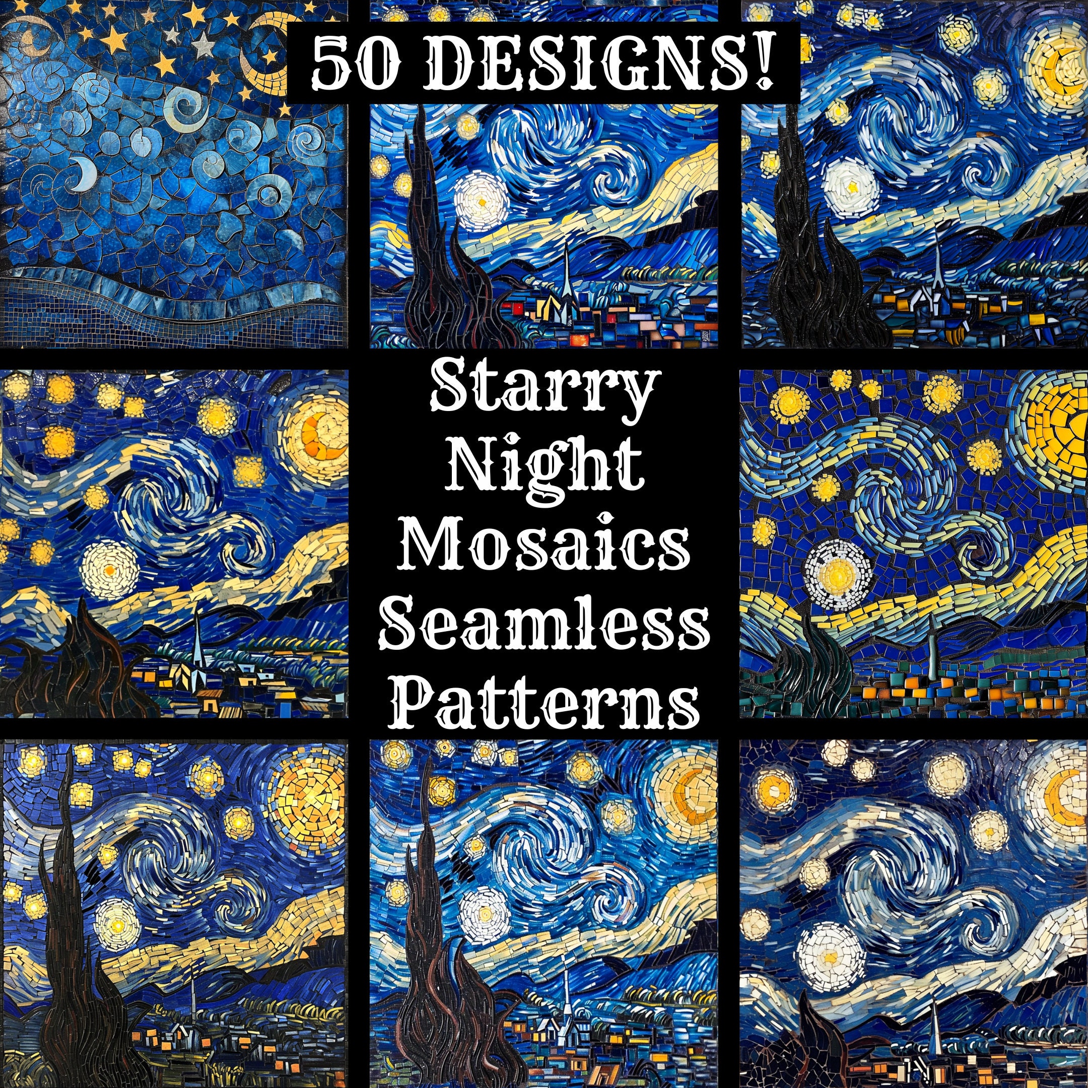 Starry Night Mosaics: Seamless Digital Paper (PNG, 300 Dpi) - Etsy