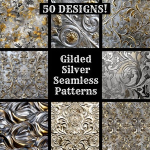 Gilded Silver Seamless Digital Paper, Gilded Silver Printable Scrapbook ...