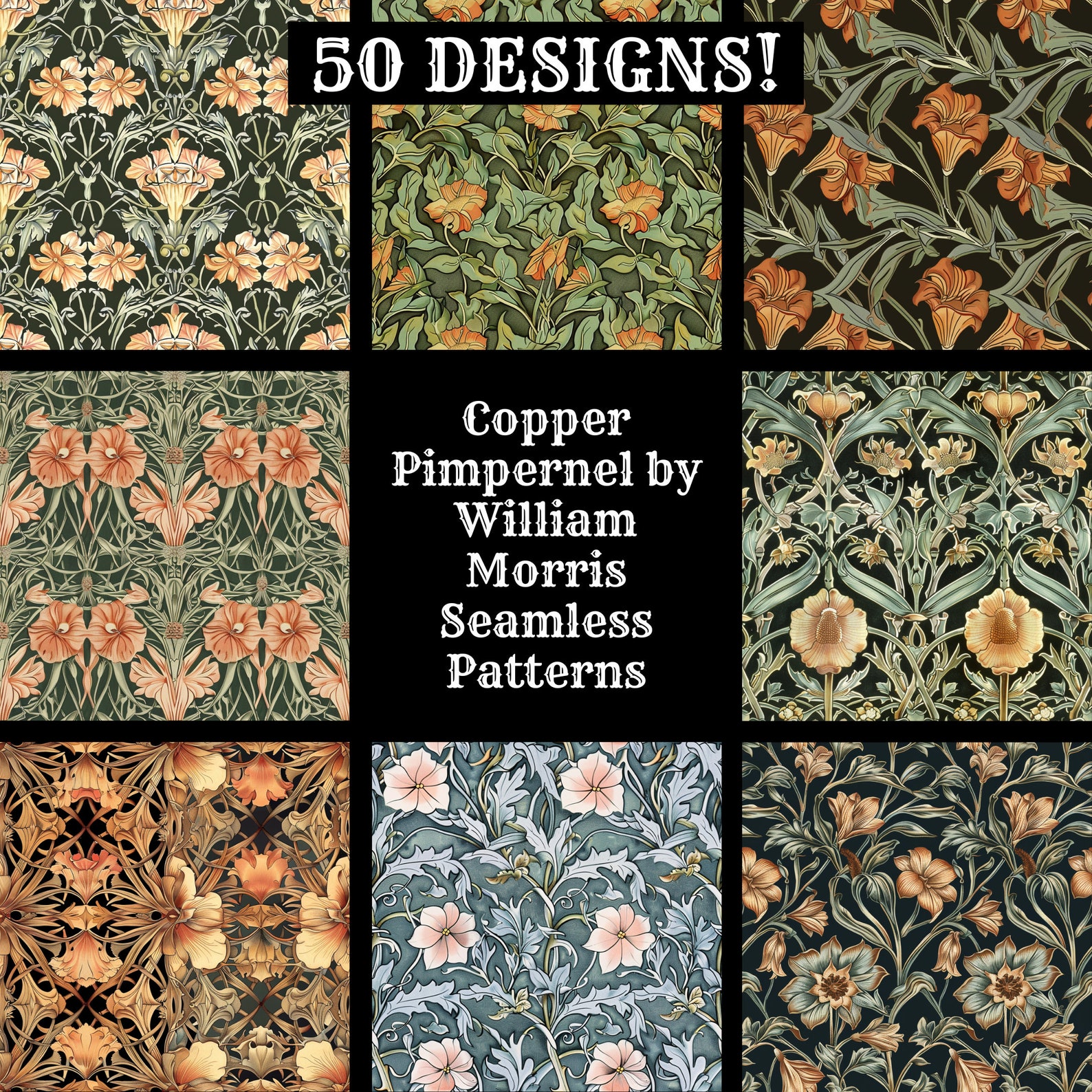 William Morris Copper Pimpernel Seamless Pattern: Digital Paper ...