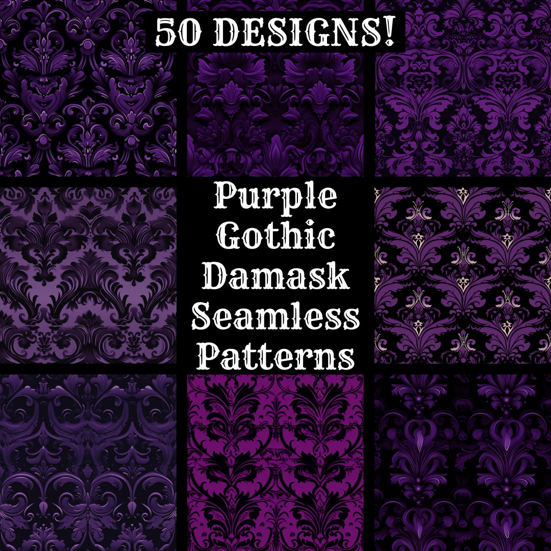 Purple Gothic Damask Seamless Patterns: Digital Scrapbook Paper ...