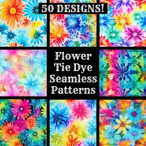 Flower Tie Dye Seamless Pattern: 50 PNG Digital Papers (digital ...