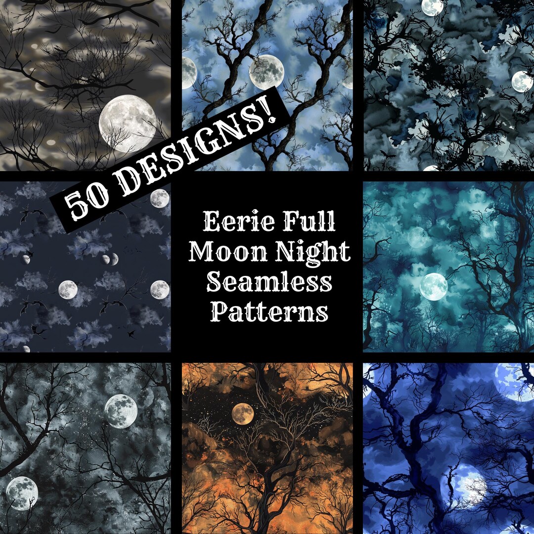 Eerie Full Moon Night Seamless Pattern: Digital Paper (PNG) - Etsy UK