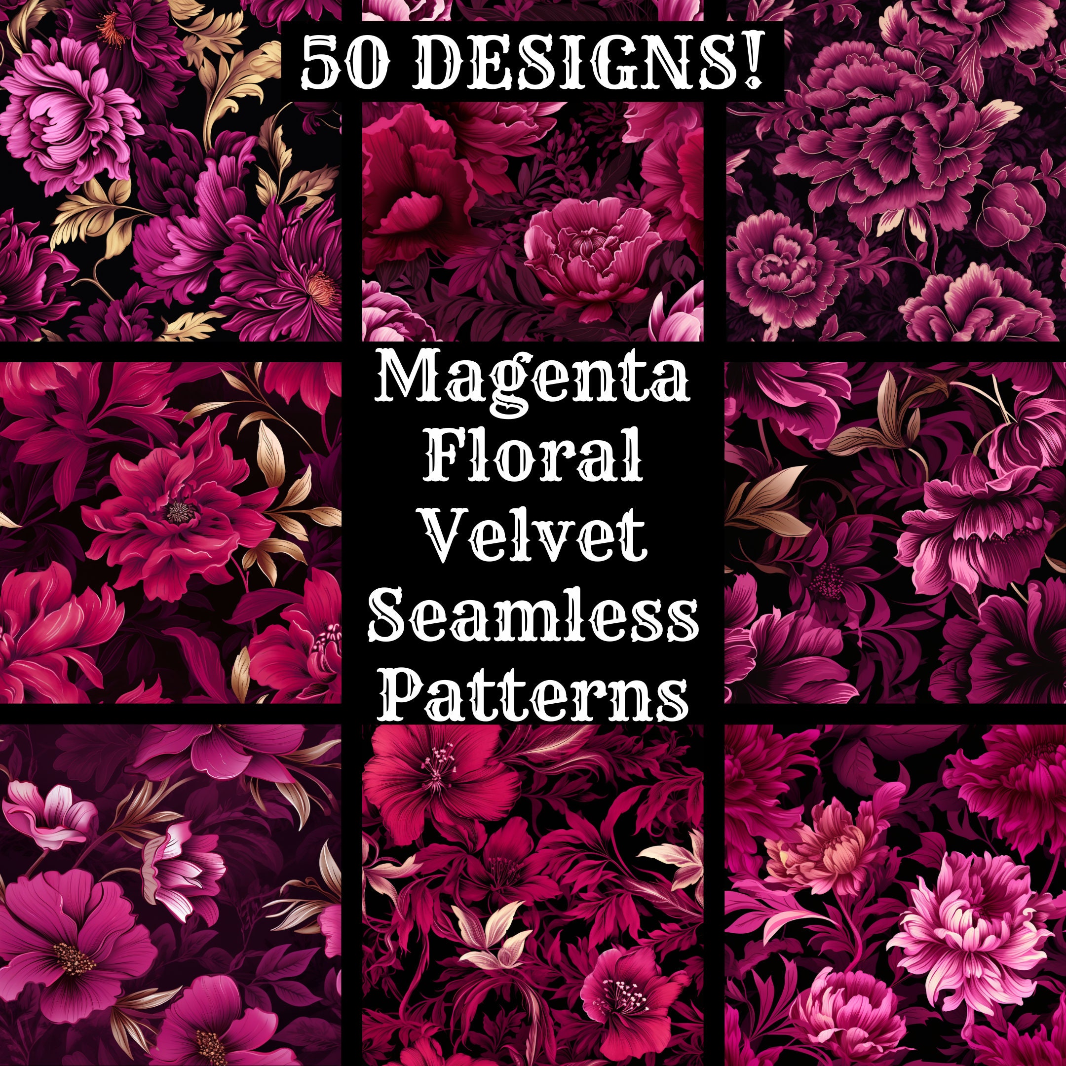 Magenta Floral Velvet Seamless Digital Paper, Printable Scrapbook Paper ...