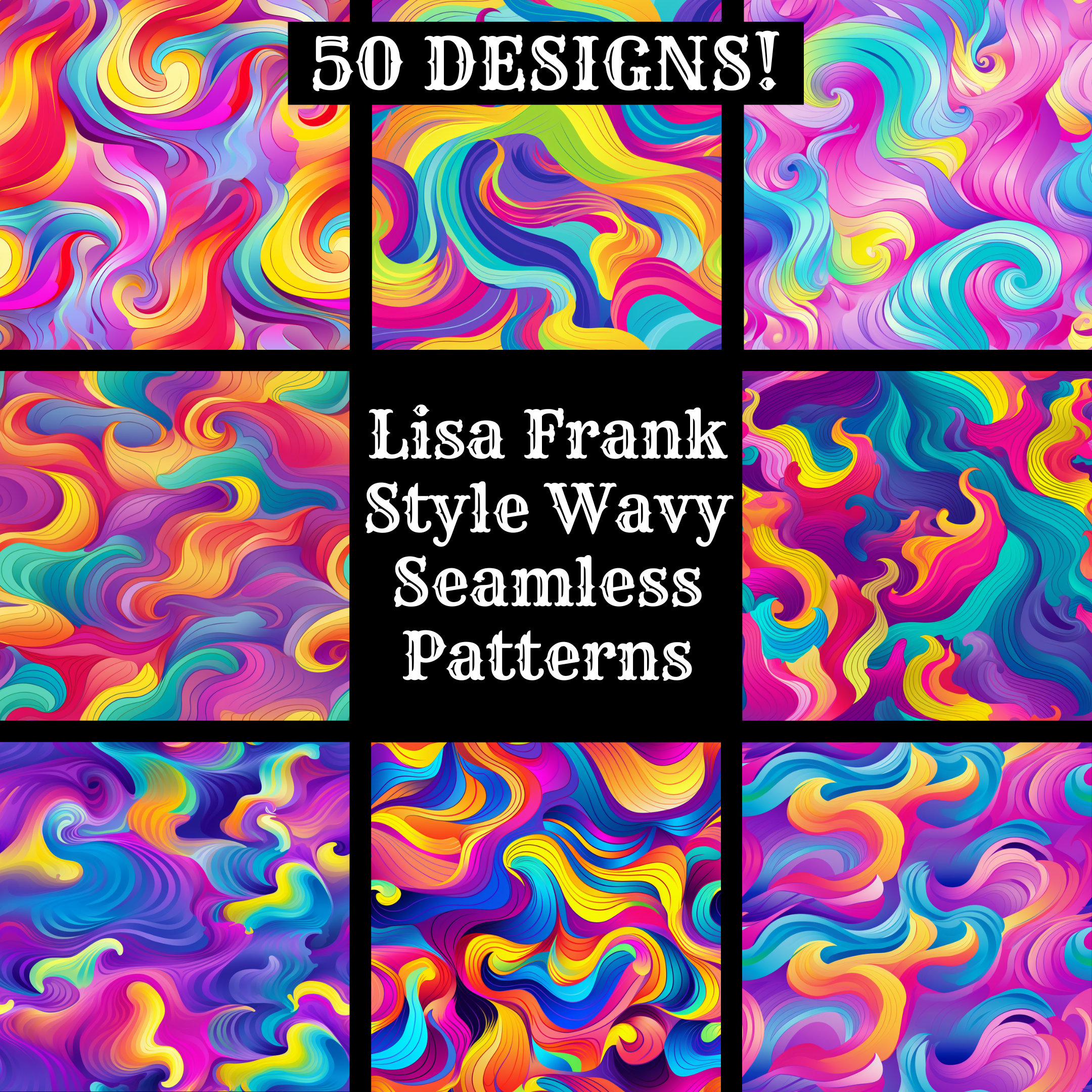 Lisa Frank Style Wavy Seamless Digital Paper, Printable Scrapbook Paper ...