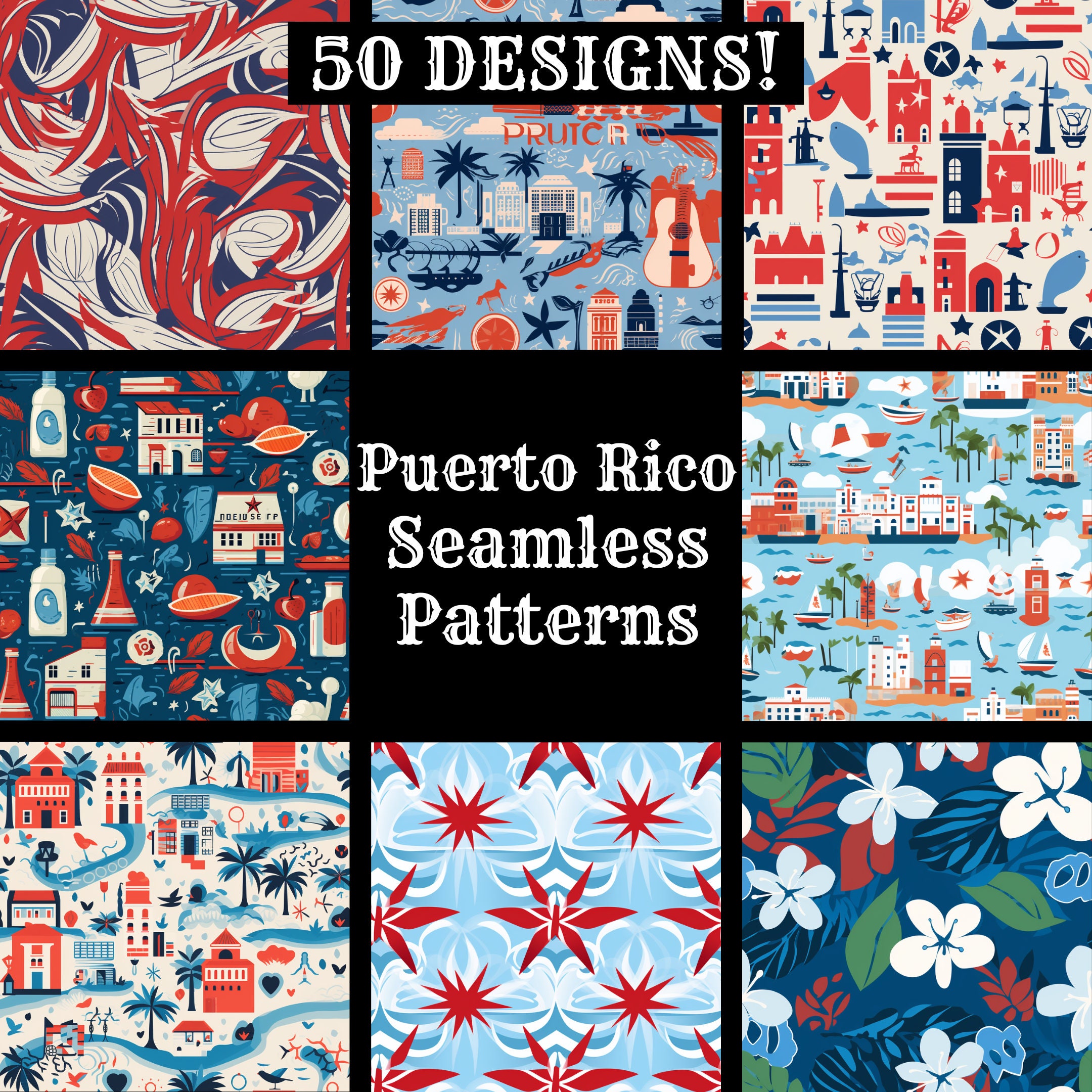 Puerto Rico Seamless Pattern: Tropical Digital Paper (PNG, 300 Dpi) - Etsy