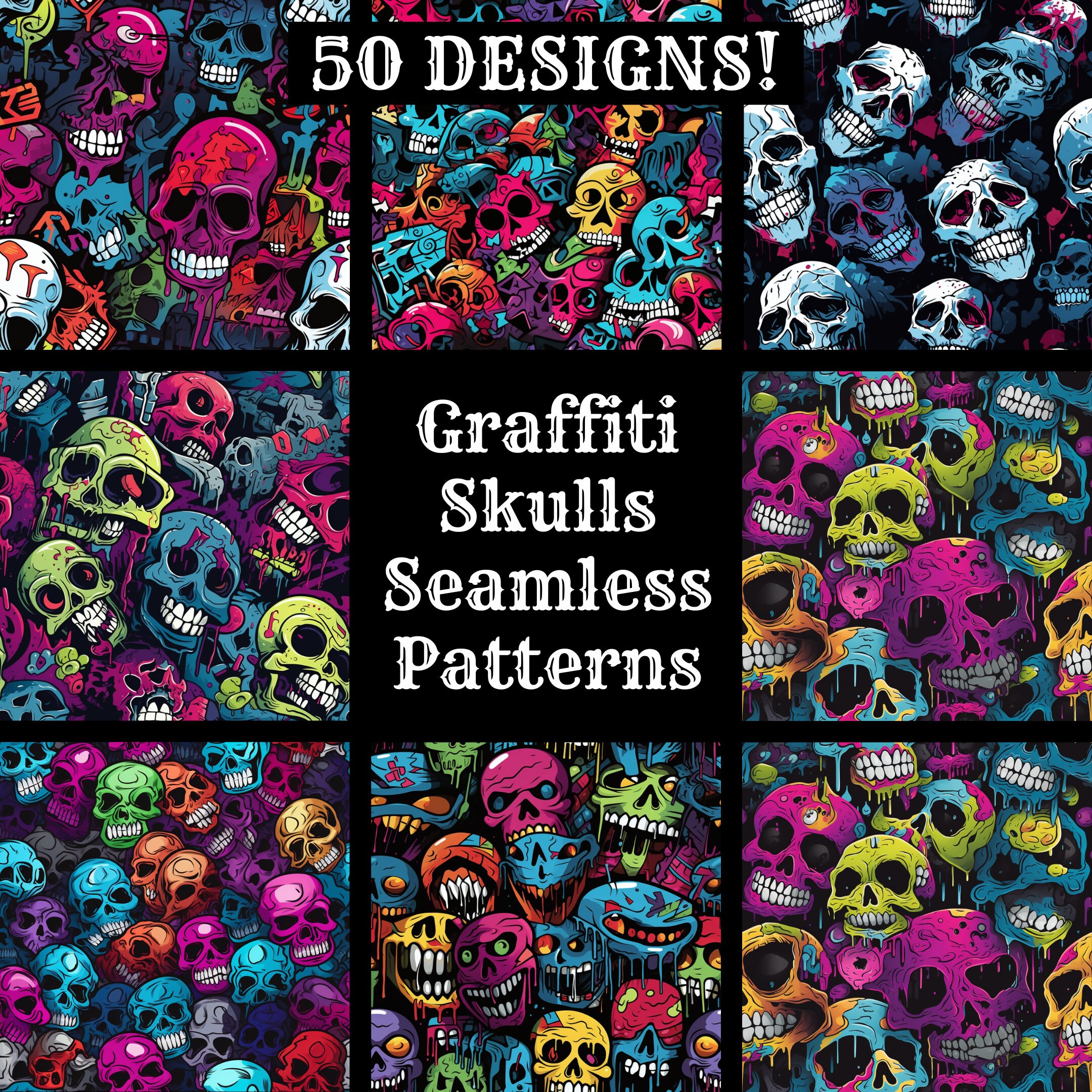 Graffiti Skulls Seamless Digital Paper, Printable Scrapbook Paper ...