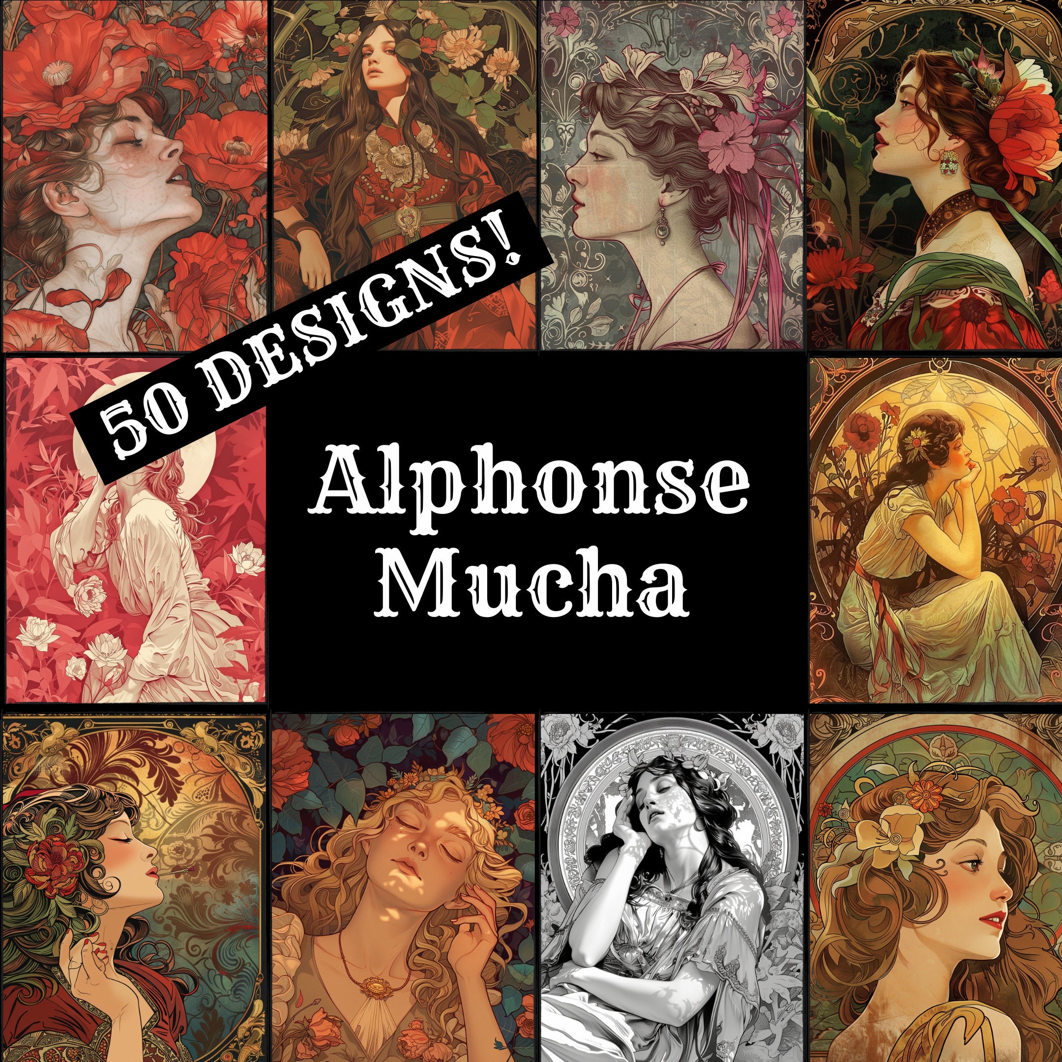 Alphonse Mucha Journal Paper, Alphonse Mucha Printable Paper, Vintage ...