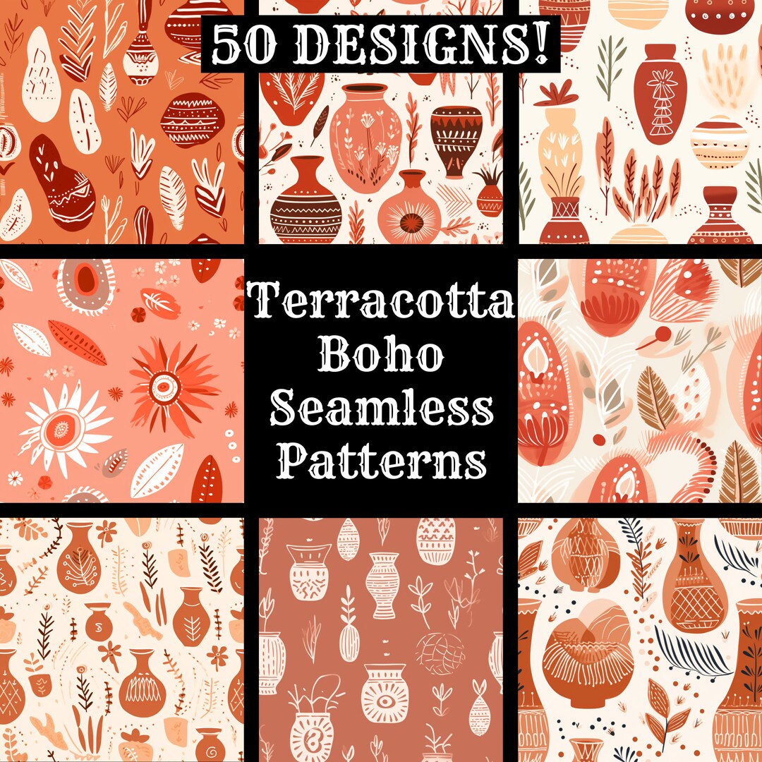Terracotta Boho Seamless Patterns: 50 PNG Designs (digital Download) - Etsy