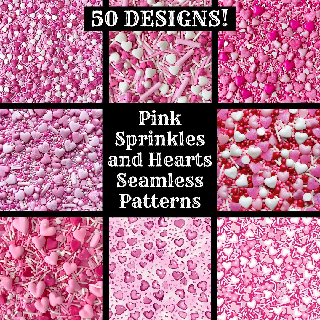 Pink Sprinkles and Hearts Seamless Paper: 50 PNG Designs (digital ...
