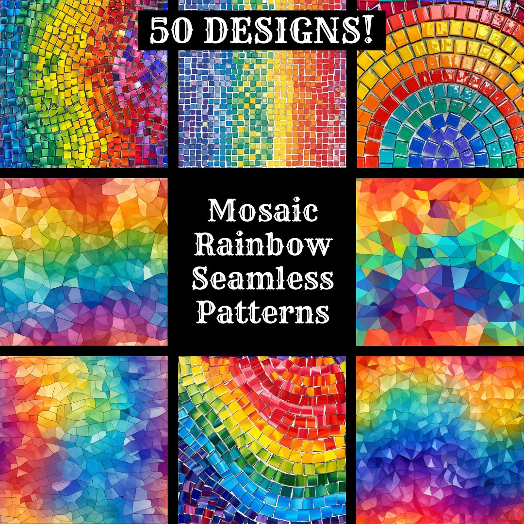 Mosaic Rainbow Seamless Pattern: 50 PNG Digital Papers (digital ...