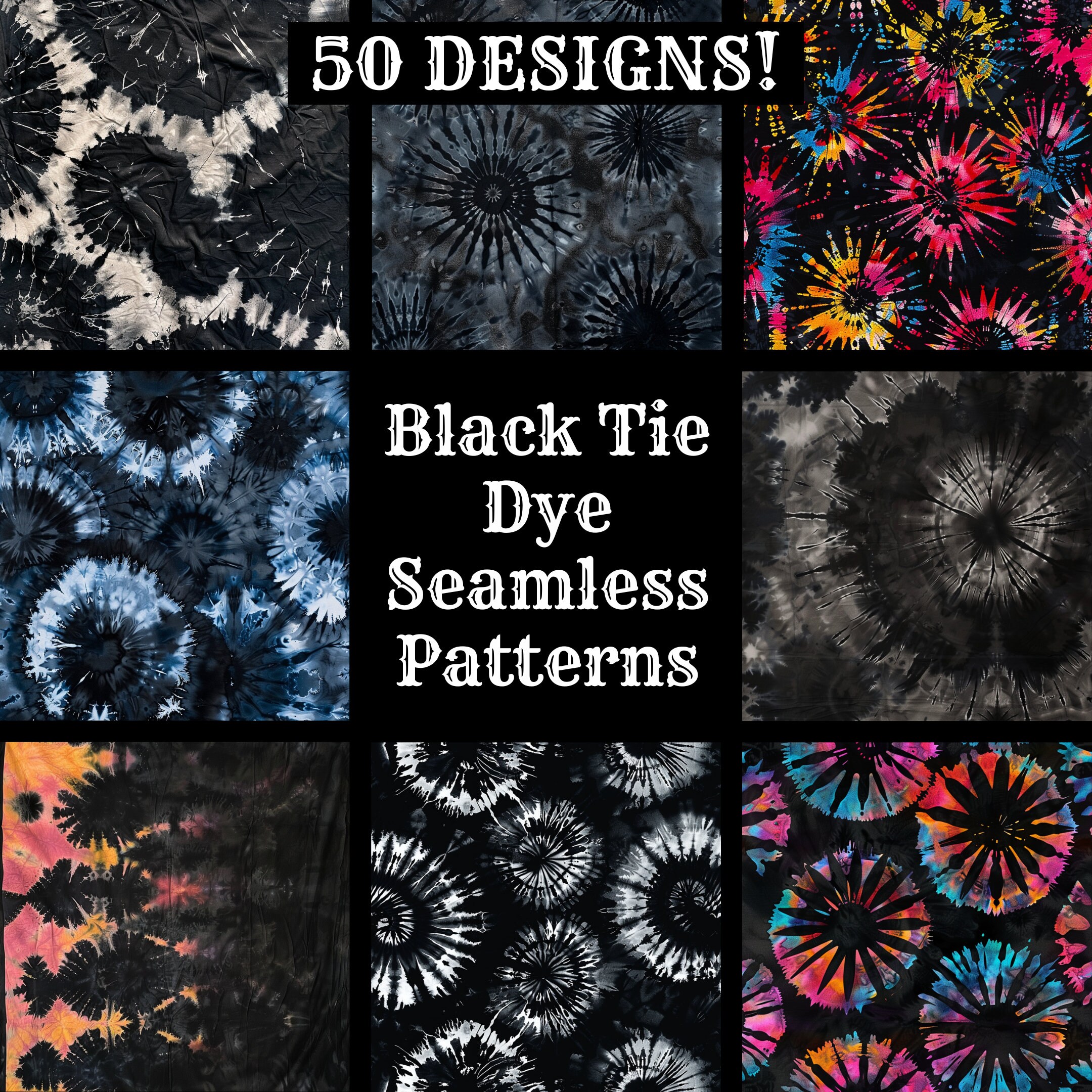 Black Tie Dye Seamless Digital Paper, Black Tie Dye Printable Scrapbook ...