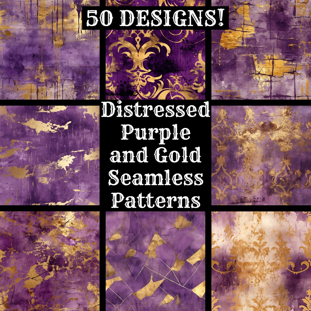 Distressed Purple and Gold Seamless Digital Paper, Printable Scrapbook ...