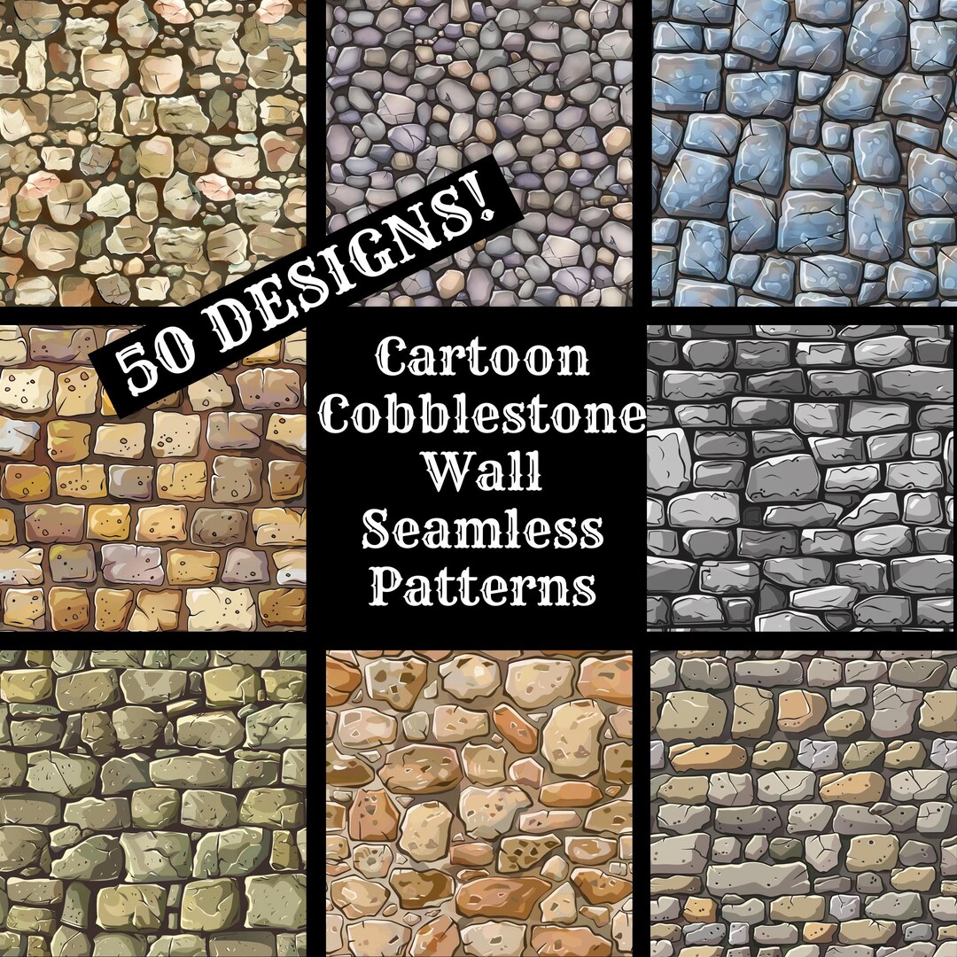 Cartoon Cobblestone Wall Seamless Pattern: Scrapbook Paper (digital ...