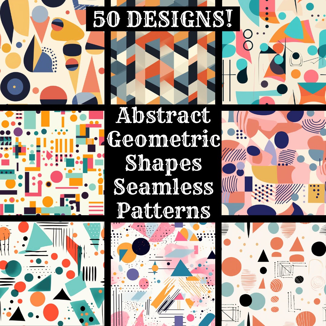 Abstract Geometric Shapes Seamless Patterns: 50 PNG Digital Papers ...