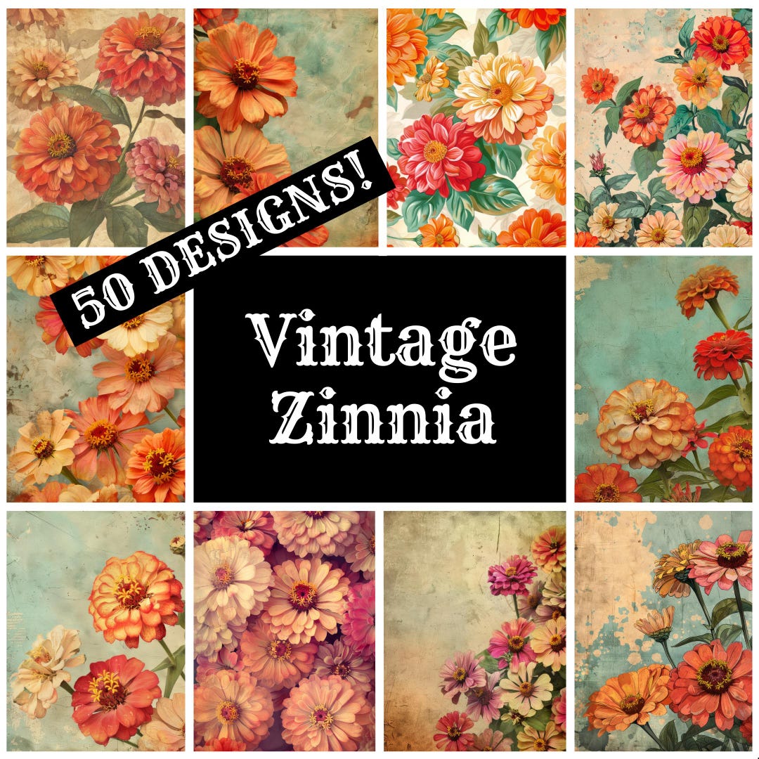 Vintage Zinnia Digital Paper: Scrapbook Journal Inserts (PNG) - Etsy