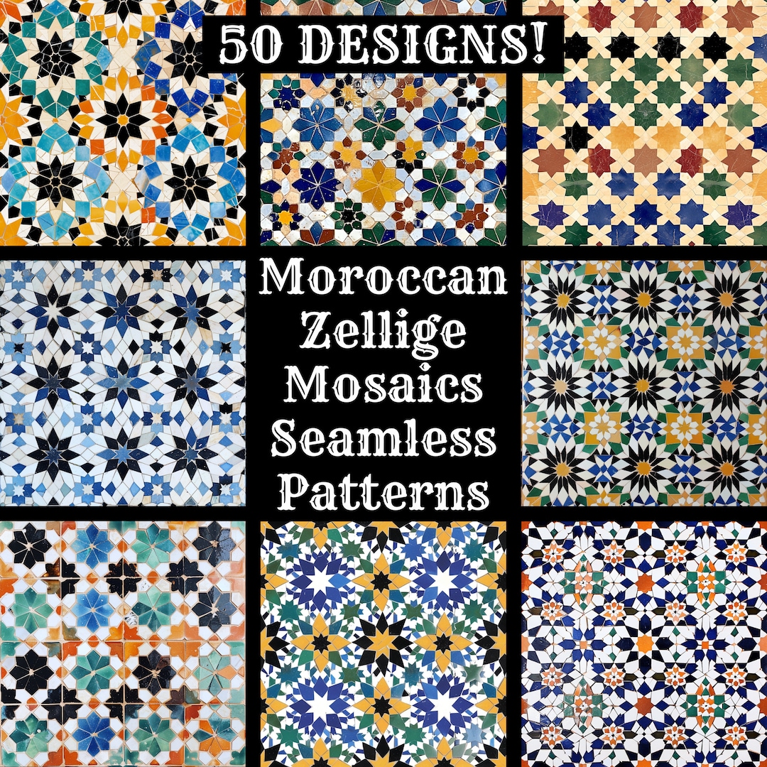 Moroccan Zellige Mosaics Seamless Digital Paper, Printable Scrapbook ...