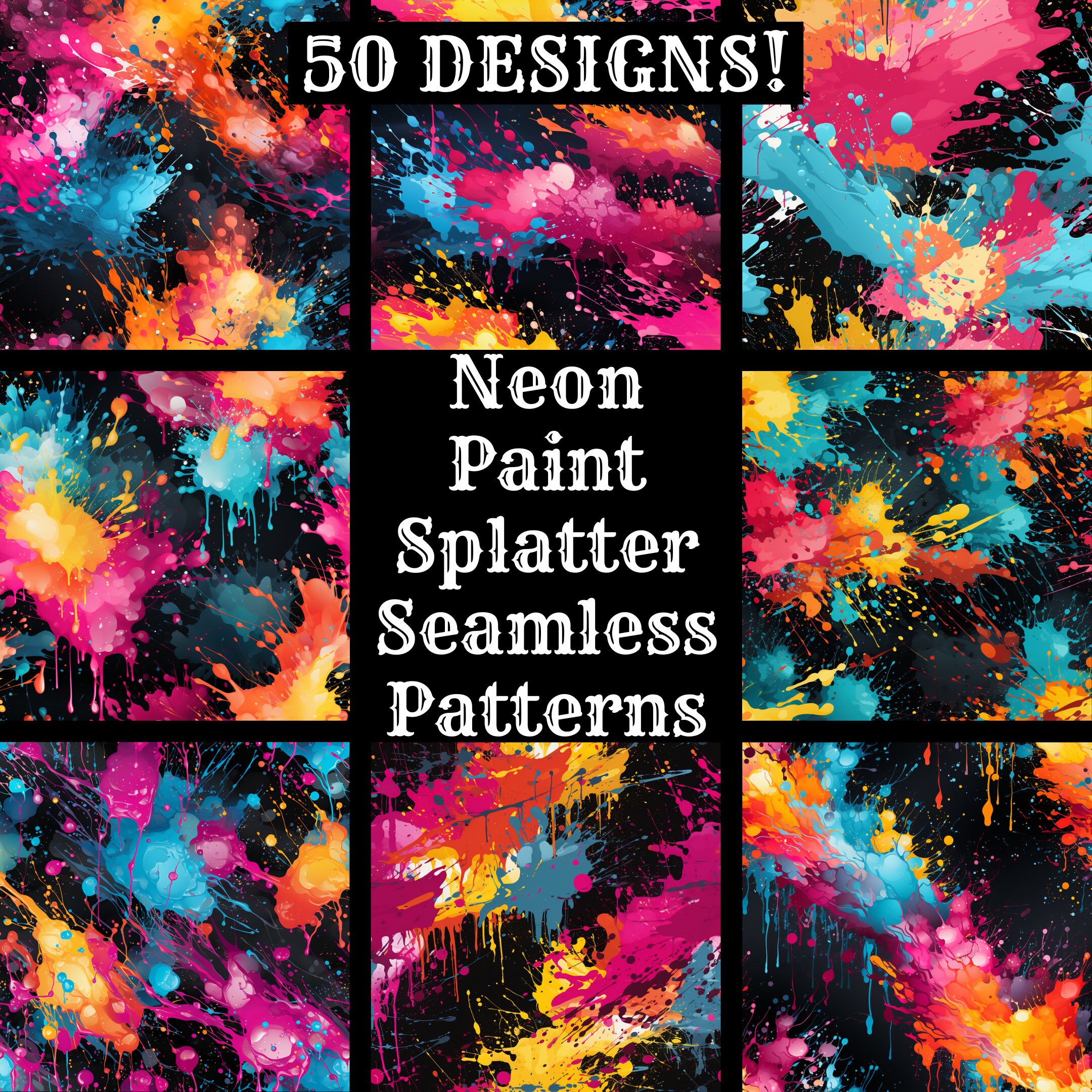 Neon Paint Splatter Seamless Digital Paper, Printable Scrapbook Paper ...