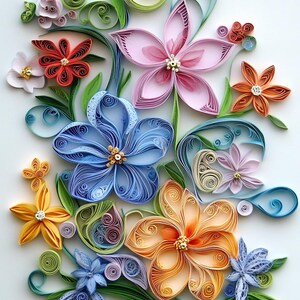 Quilled Flowers Digital Paper: Vintage Journal Inserts (PNG, 8.5x11 In ...