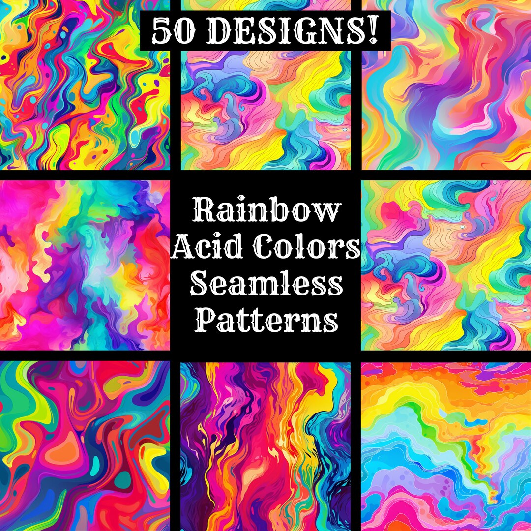 Rainbow Acid Colors Seamless Digital Paper, Printable Scrapbook Paper ...