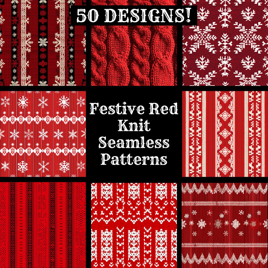 Festive Red Knit Seamless Digital Paper, Printable Scrapbook Paper ...