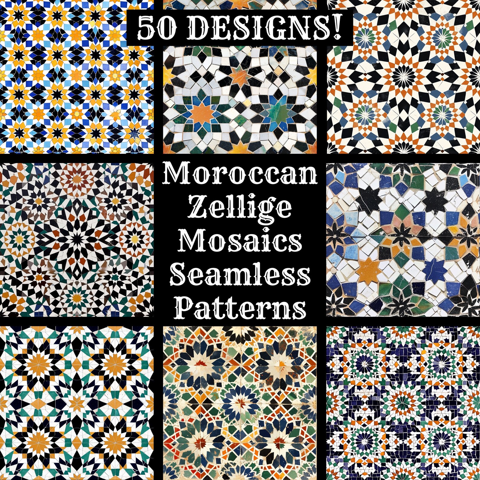 Moroccan Zellige Mosaics Seamless Digital Paper, Printable Scrapbook ...
