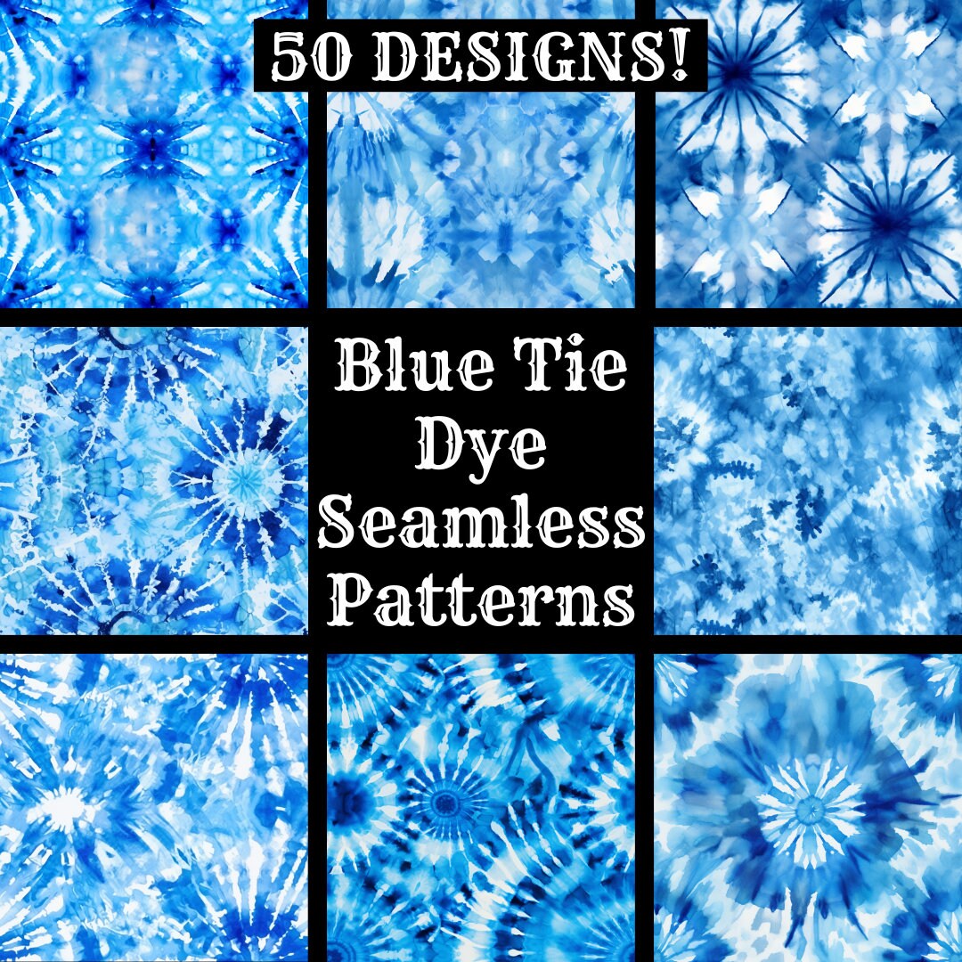 Blue Tie Dye Seamless Patterns: 50 PNG Digital Papers (digital Download ...