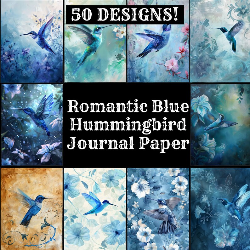 Blue Hummingbird Journal Paper: Romantic Vintage Designs (digital ...