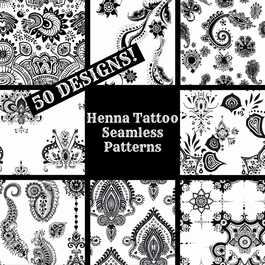 Henna Tattoo Seamless Digital Paper, Henna Tattoo Printable Scrapbook ...