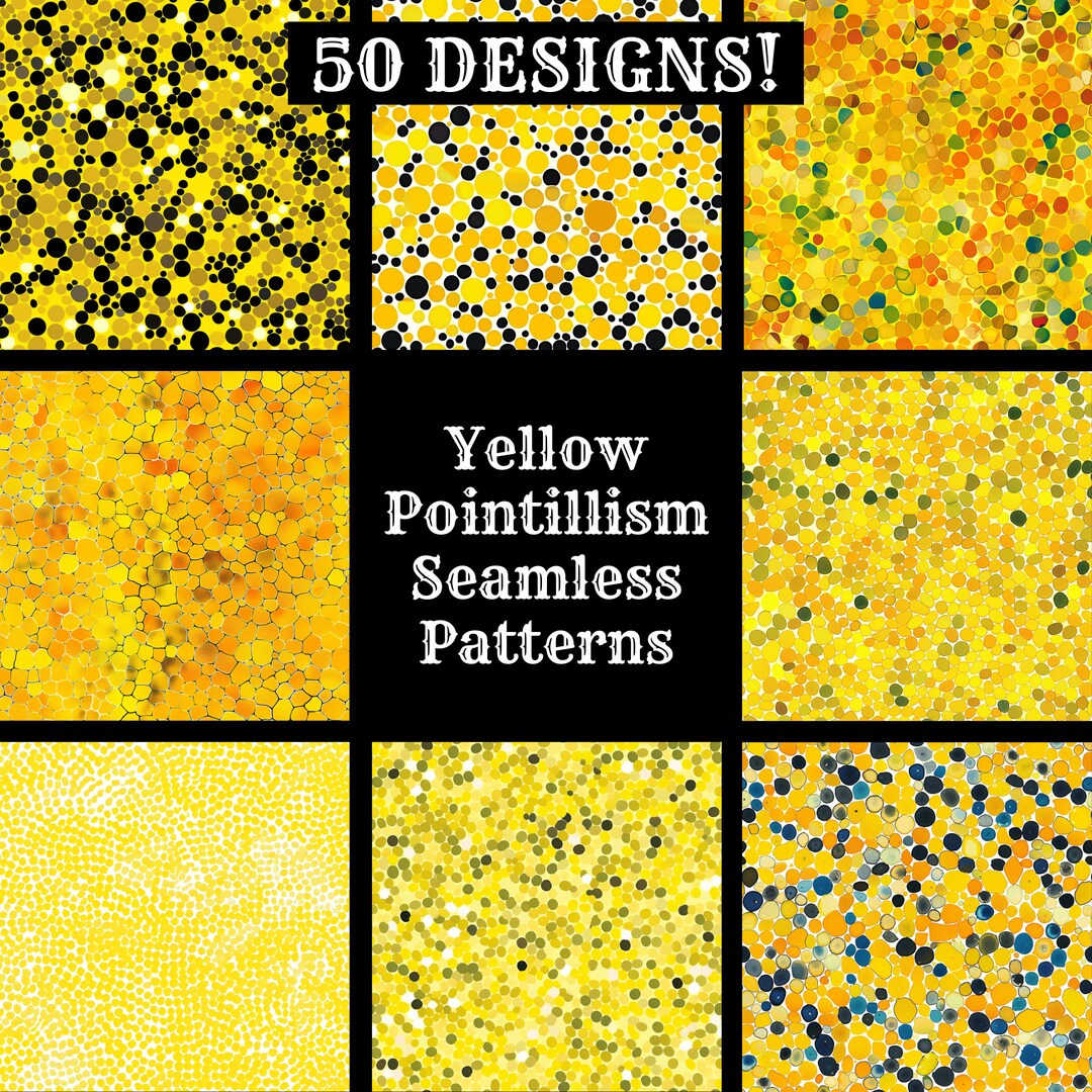 Yellow Pointillism Seamless Digital Paper, Yellow Pointillism Printable ...