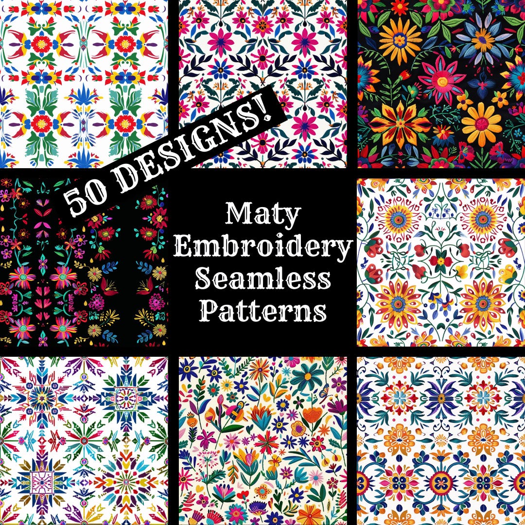 Maty Embroidery Seamless Digital Paper, Maty Embroidery Printable ...