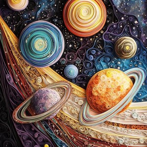Quilling Celestial Planets Digital Paper: 50 PNG Designs (digital ...