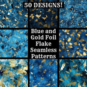 Blue and Gold Foil Flake Seamless Digital Paper, Printable Scrapbook ...