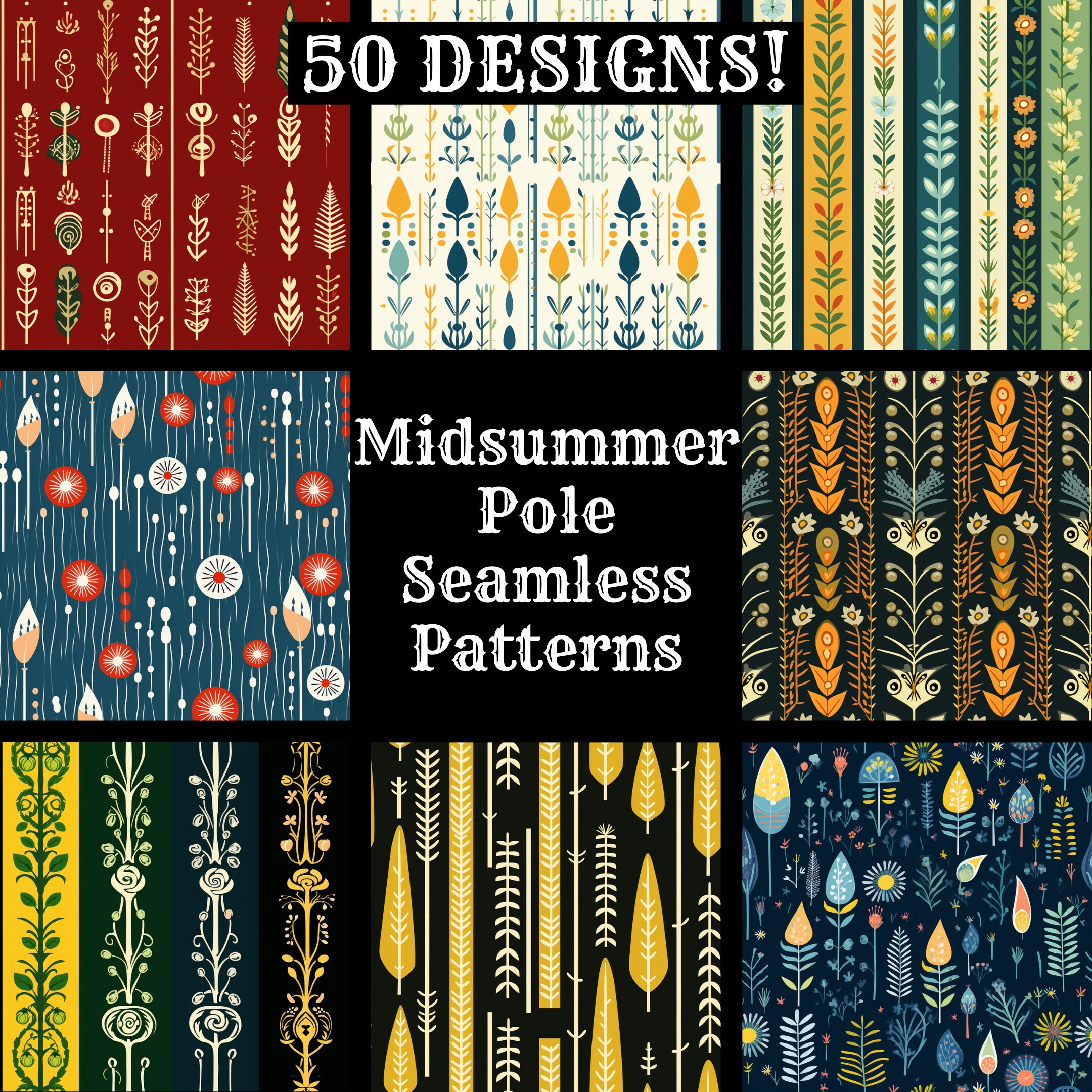 Midsummer Pole Seamless Digital Paper, Printable Scrapbook Paper Seamless Textures, Instant ...